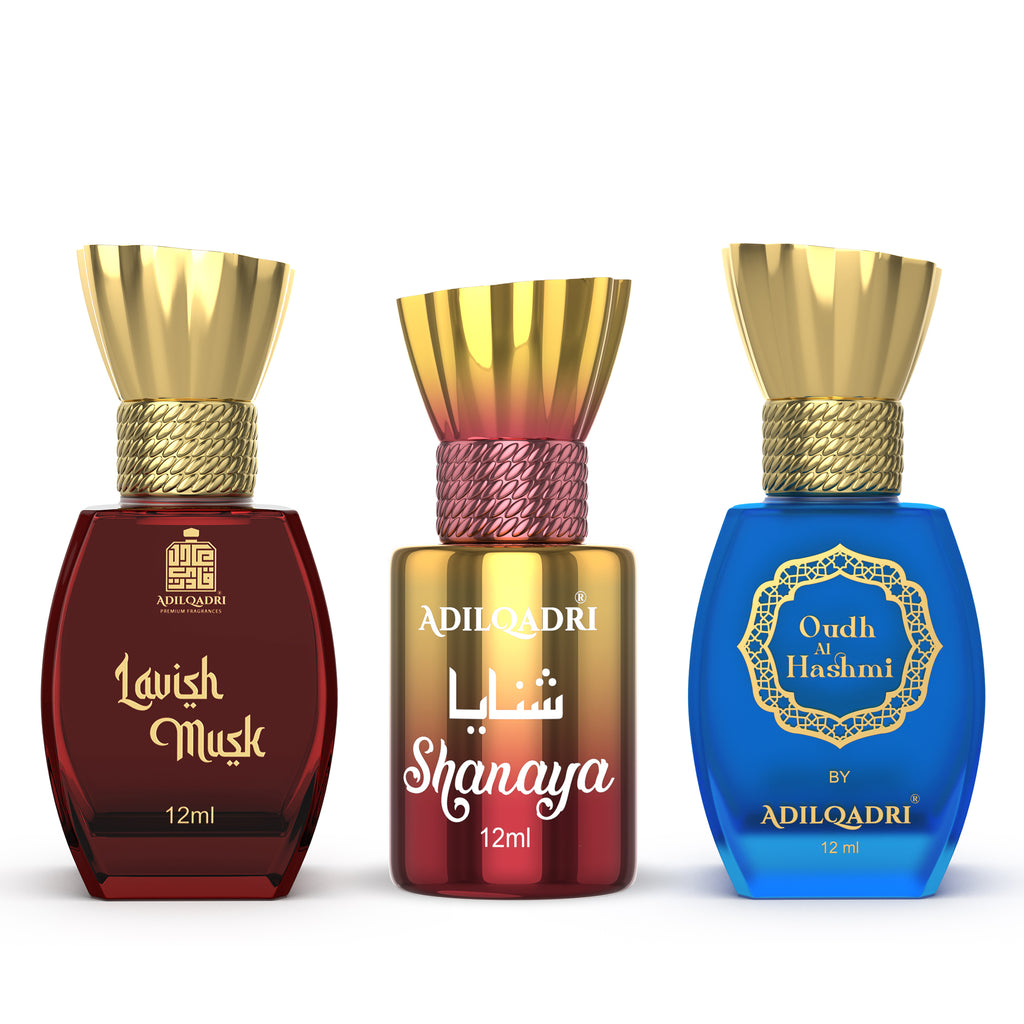 3 Pcs Attar Set Shanaya, Lavish Musk And Oudh Al Hashmi 12ml Each